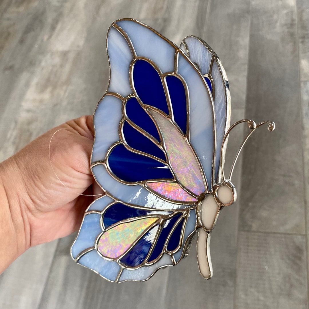 Handcrafted Stained Glass 3-dimensional Butterfly in Blue, Unique Gift ...