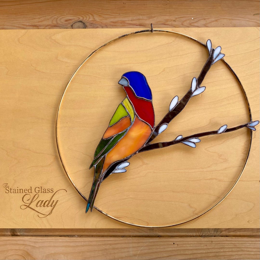 Handcrafted Stained Glass Painted Bunting in Hoop Panel, Nature Home ...