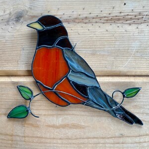 Handcrafted Stained Glass Robin Suncatcher With Branch, Nature Home ...