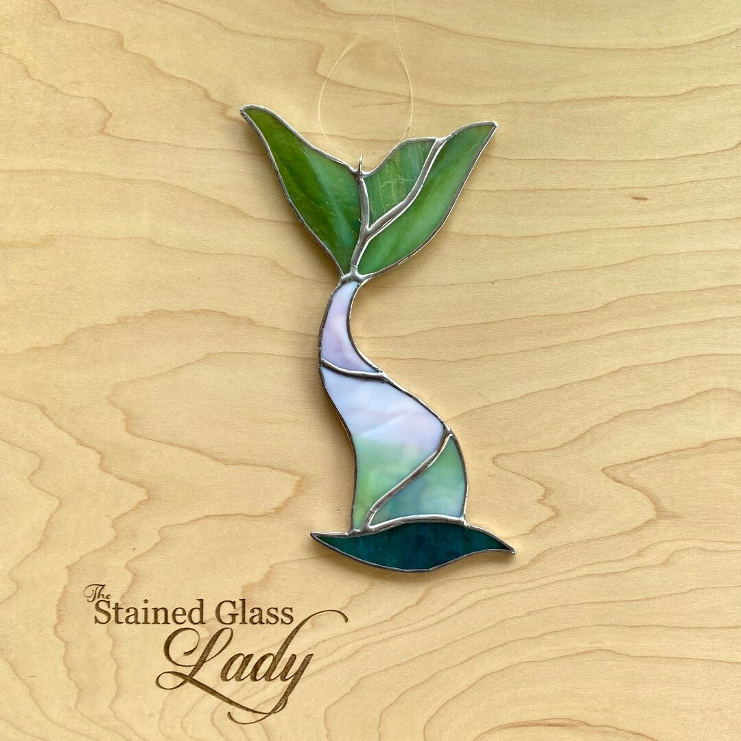 Handcrafted Stained Glass Mermaid Tail Suncatcher in Green and Pink ...