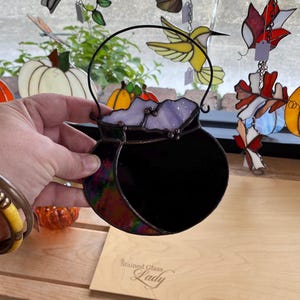 Handcrafted Stained Glass Cauldron Suncatcher in Purple/white, Spooky ...