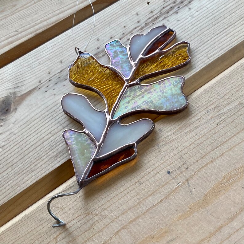 Handcrafted Stained Glass Autumn Leaves in Amber and Ivory - Etsy