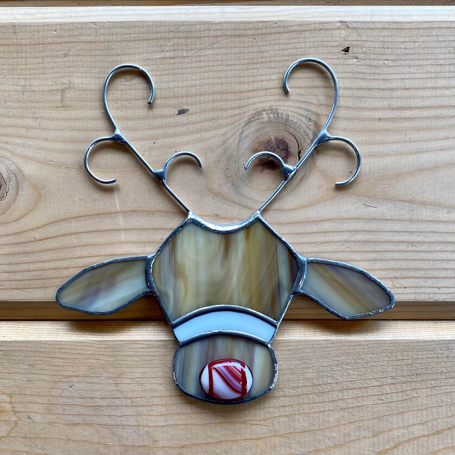 Handcrafted Stained Glass Reindeer Christmas Ornament in Tan - Etsy