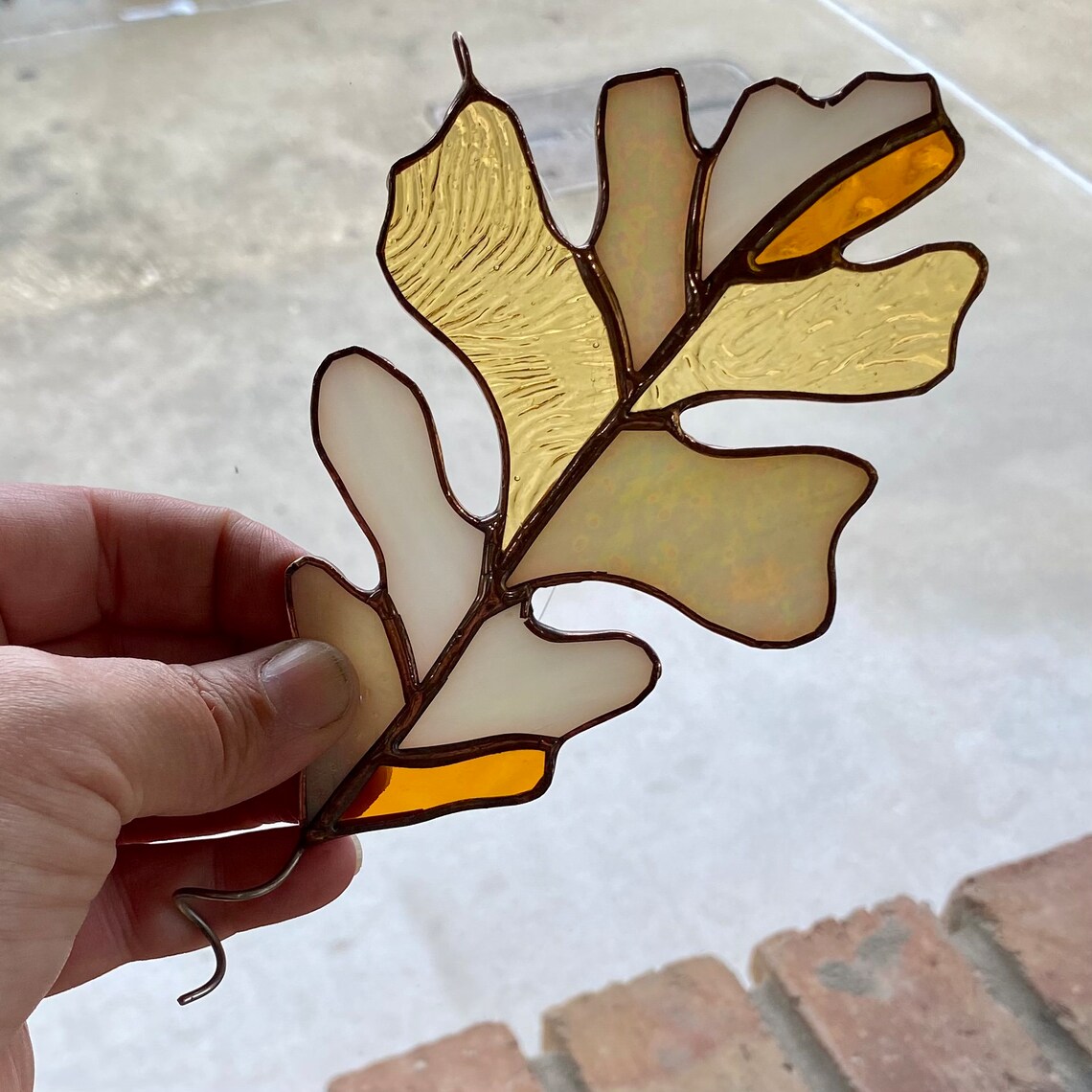 Handcrafted Stained Glass Autumn Leaves in Amber and Ivory - Etsy