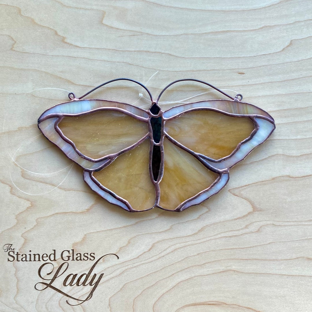 Handcrafted Stained Glass Moth in Amber and Copper, Unique Gift Idea ...