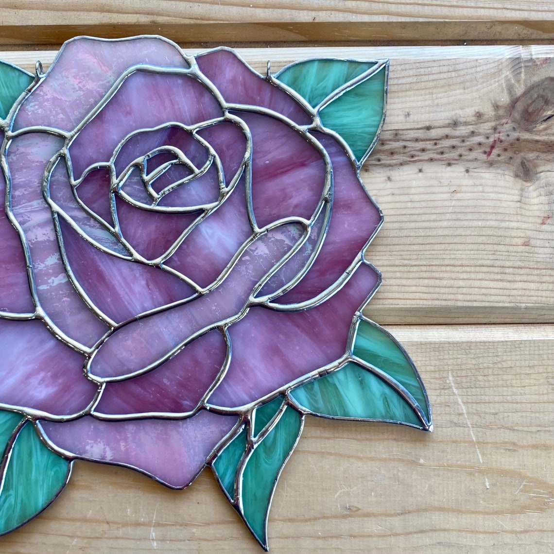Rose Stained Glass Panel in Pink With Iridescent Accents - Etsy