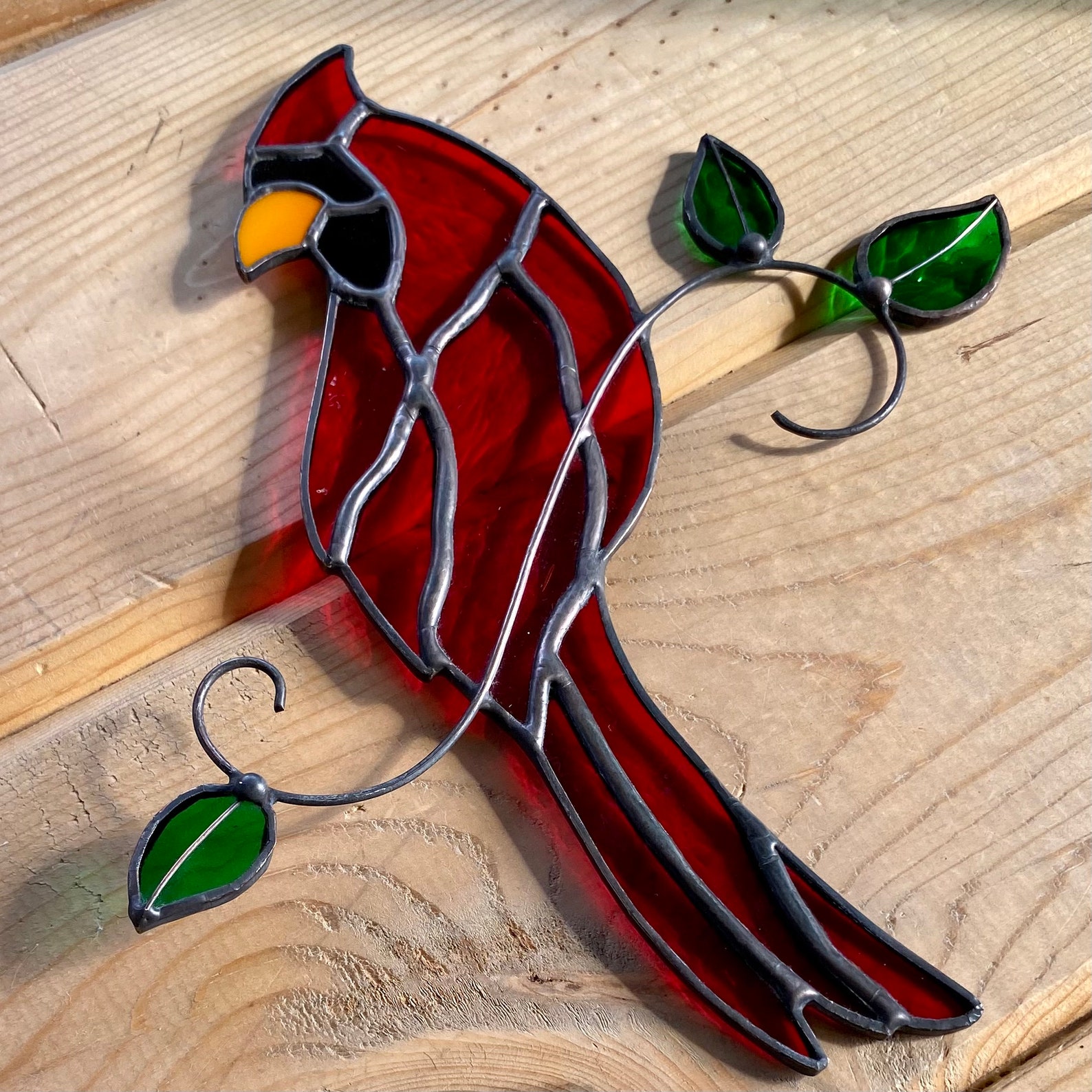 Handcrafted Stained Glass Cardinal Suncatcher in Red Cathedral - Etsy