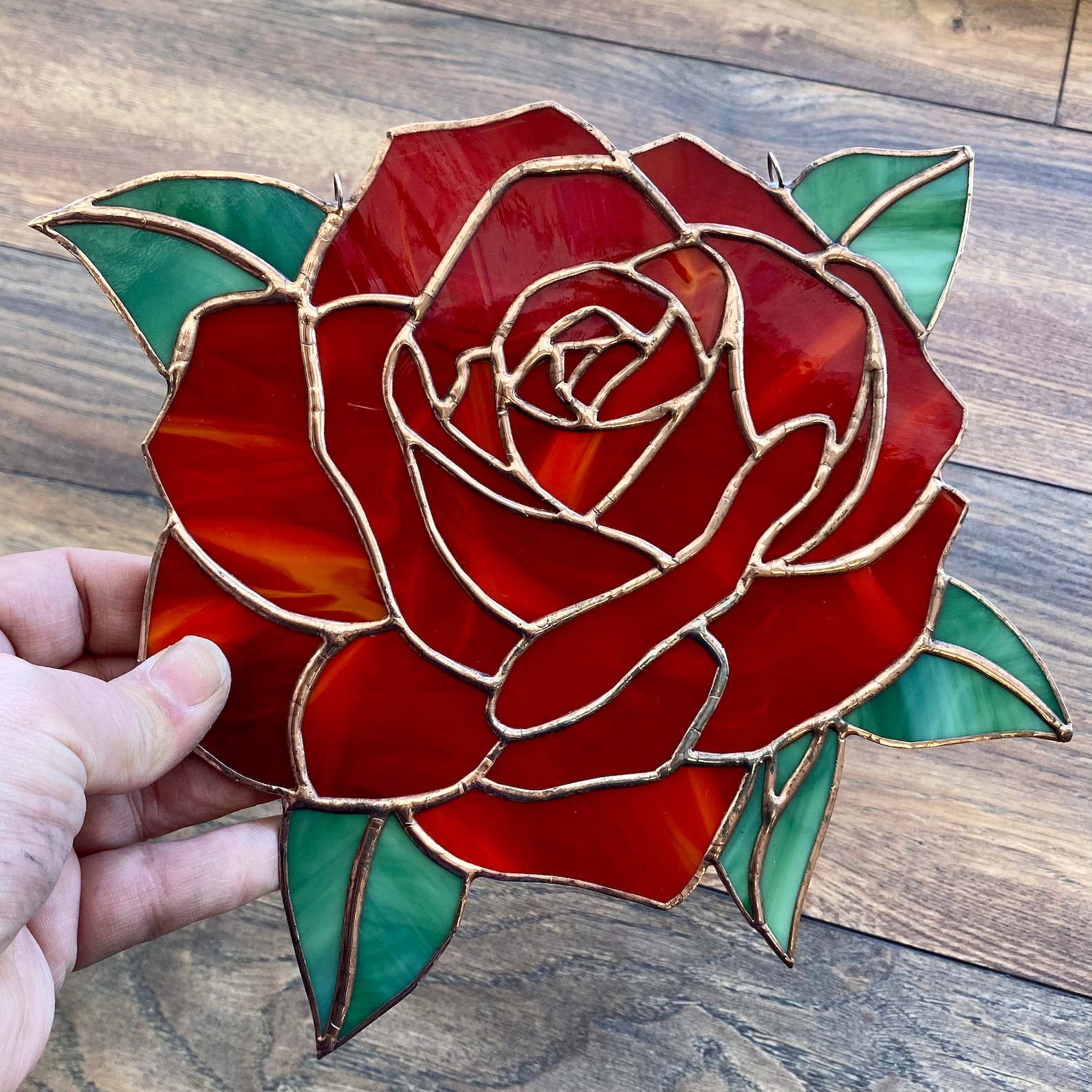 Rose Stained Glass Panel in Rich Red Handcrafted Floral Home - Etsy
