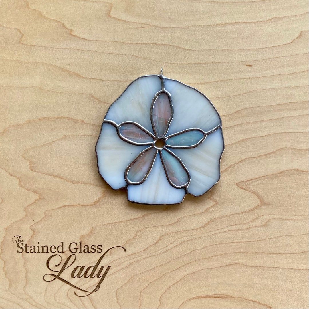 Handcrafted Stained Glass Sand Dollar in Ivory and Flamingo Pink ...