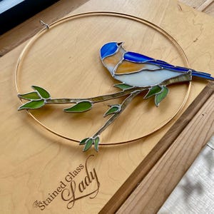 Handcrafted Stained Glass Bluebird Panel in Hoop, Unique Window or Wall ...