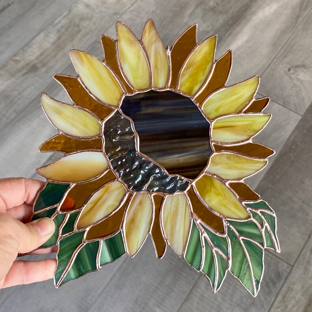 Handcrafted Stained Glass Sunflower Suncatcher in Amber, Floral Home ...