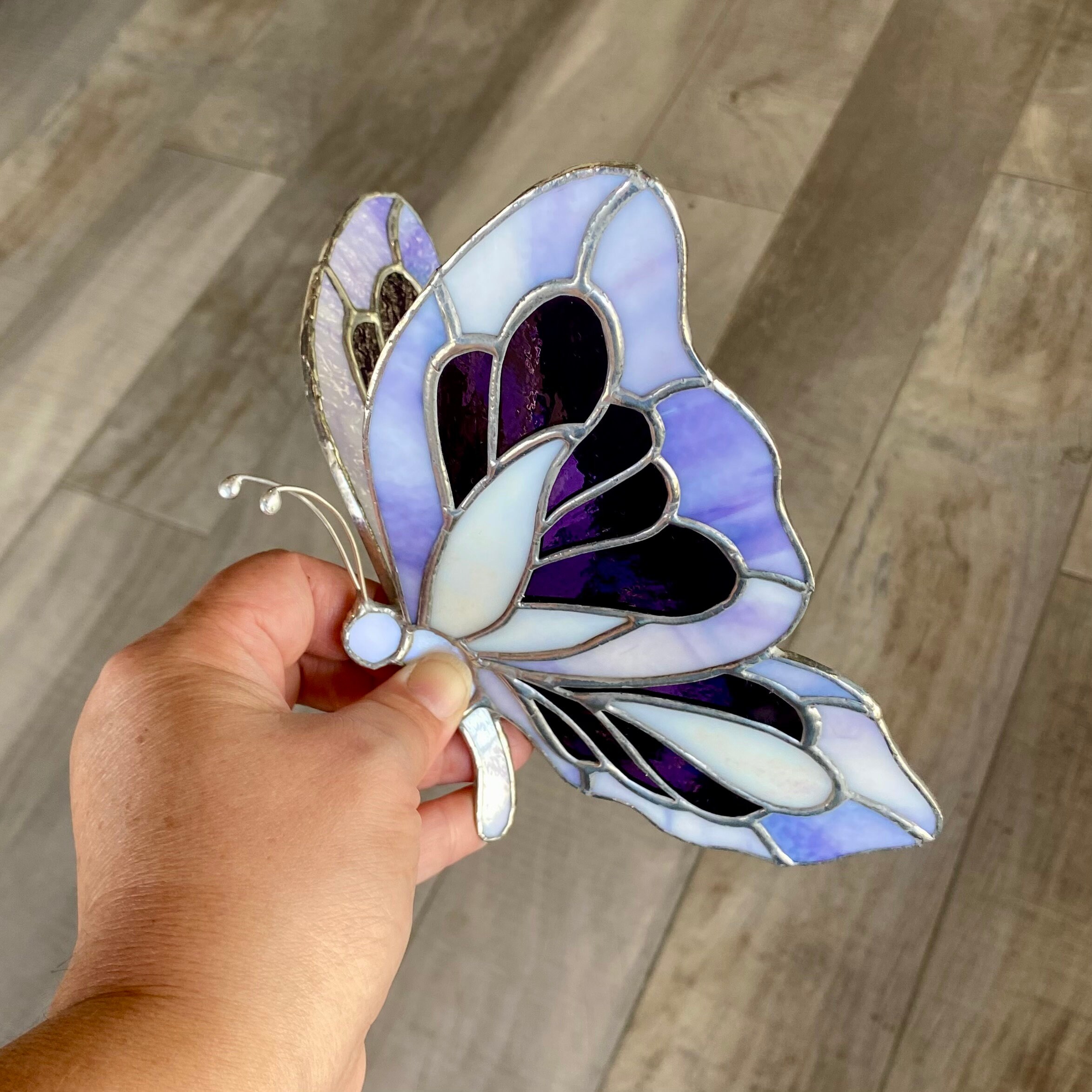 Handcrafted 3-dimensional Stained Glass Butterfly Suncatcher in Purple ...