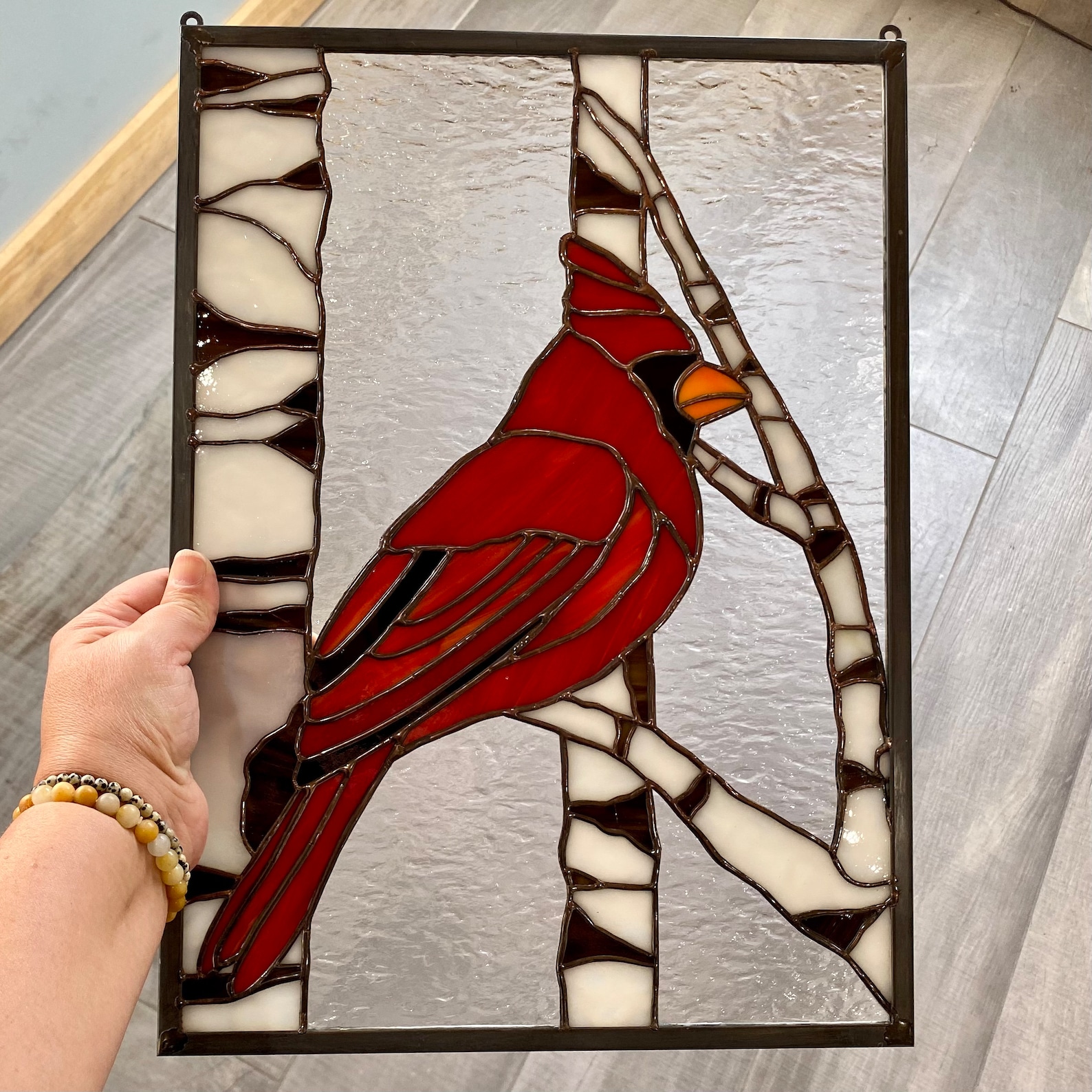 Handcrafted Stained Glass Panel With Red Cardinal and White - Etsy