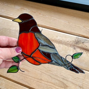 Handcrafted Stained Glass Robin Suncatcher With Branch, Nature Home ...