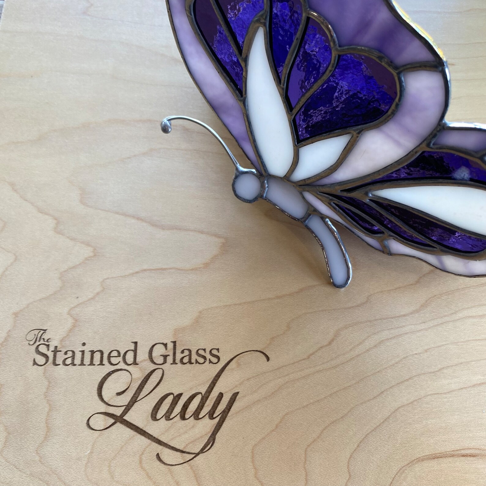 Handcrafted 3-dimensional Stained Glass Butterfly Suncatcher in Purple ...
