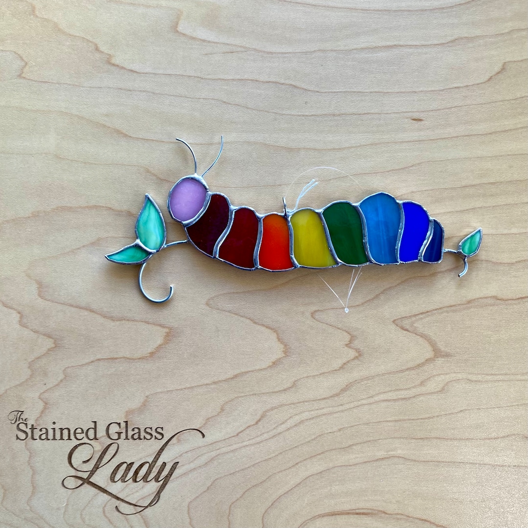 Handcrafted Stained Glass Caterpillar Suncatcher or Plant Stake in ...
