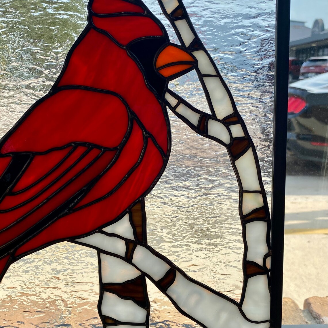 Handcrafted Stained Glass Panel With Red Cardinal and White - Etsy