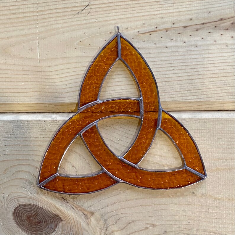 Celtic-handcrafted Stained Glass Trinity Knot in Medium Amber Cathedral ...