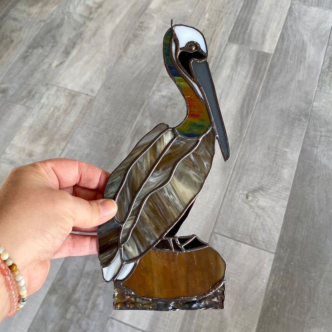 Handcrafted Stained Glass Pelican Suncatcher, Coastal Home Decor ...
