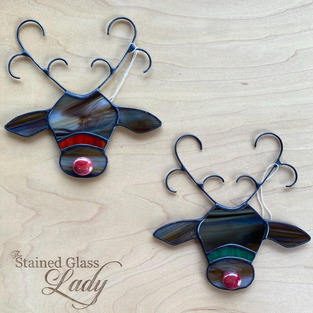 Handcrafted Stained Glass Reindeer Christmas Ornament in Dark Brown ...