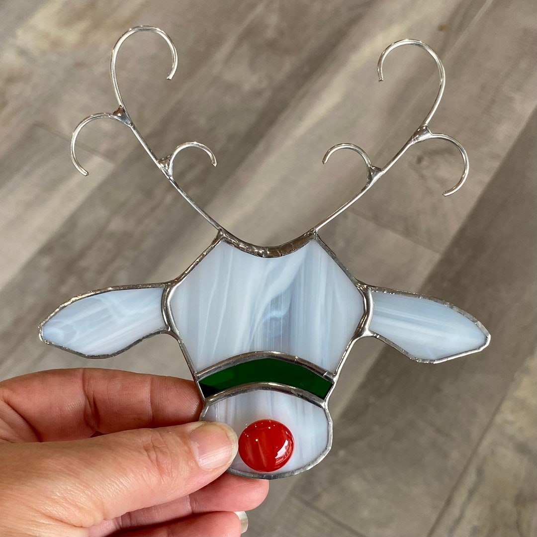 Handcrafted Stained Glass Reindeer Christmas Ornament in White Wispy - Etsy