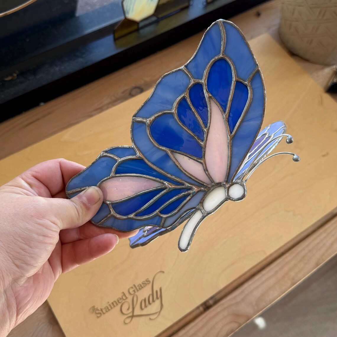 Handcrafted Stained Glass 3-dimensional Butterfly in Blue, Unique Gift ...