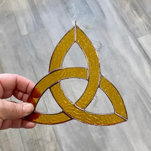 Celtic-handcrafted Stained Glass Trinity Knot in Medium Amber Cathedral ...