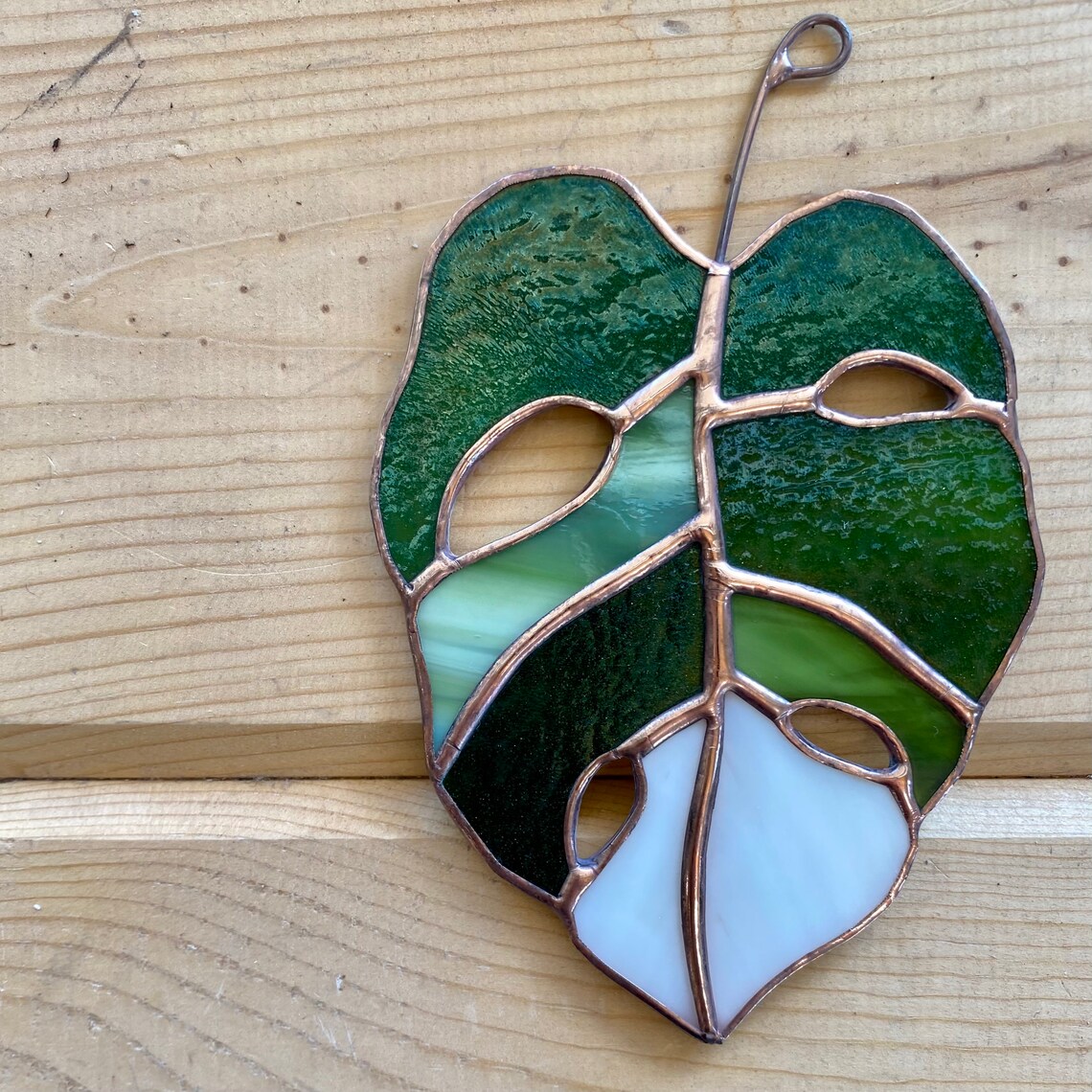 Mini Monstera Leaf in Fern Green and Ivory Stained Glass - Etsy