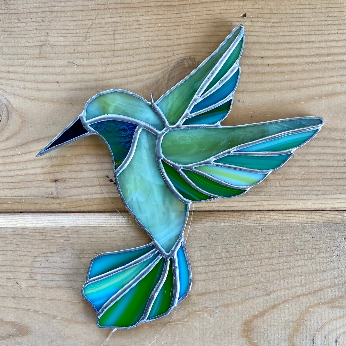 Handcrafted Stained Glass Hummingbird Suncatcher in Wispy Lime - Etsy