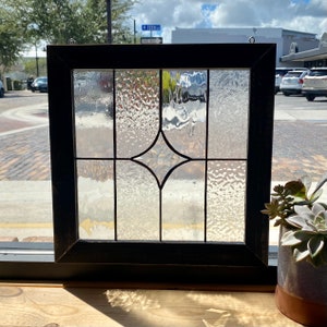 Farmhouse Inspired Stained Glass Panel in Distressed Wood Frame ...