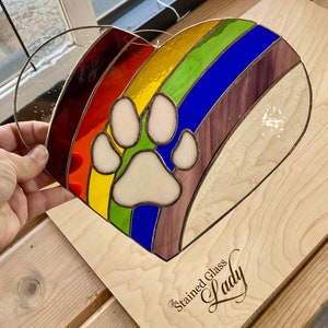 Handcrafted Stained Glass Rainbow Bridge Heart With Paw Print ...