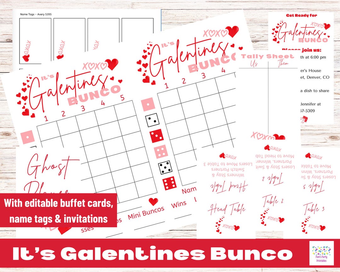 Valentine's Day Bunco Printable Bunco Galentines Theme Score Sheet ...