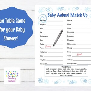 Winter Themed Baby Shower Baby Shower Baby Animal Match up Printable ...