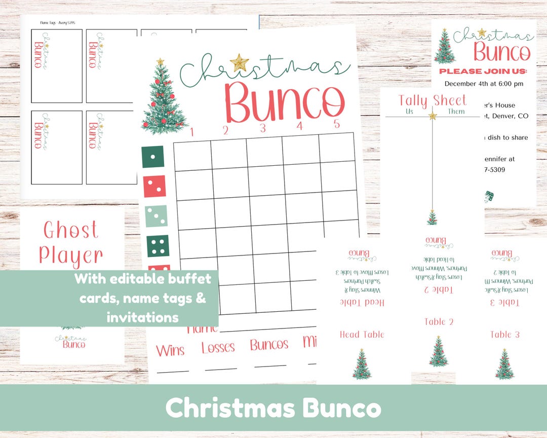 Christmas Tree Bunco Score Sheets, Simple Christmas Theme, Editable ...