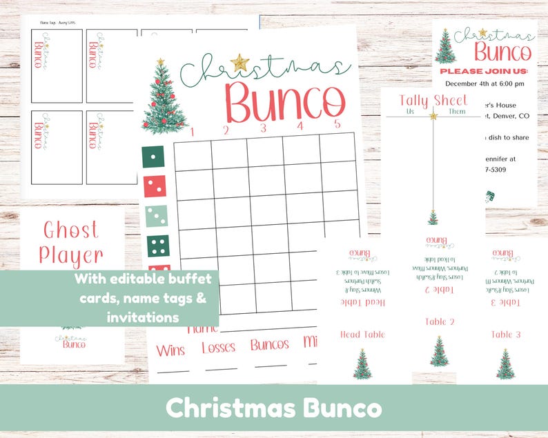 Christmas Tree Bunco Score Sheets, Simple Christmas Theme, Editable ...