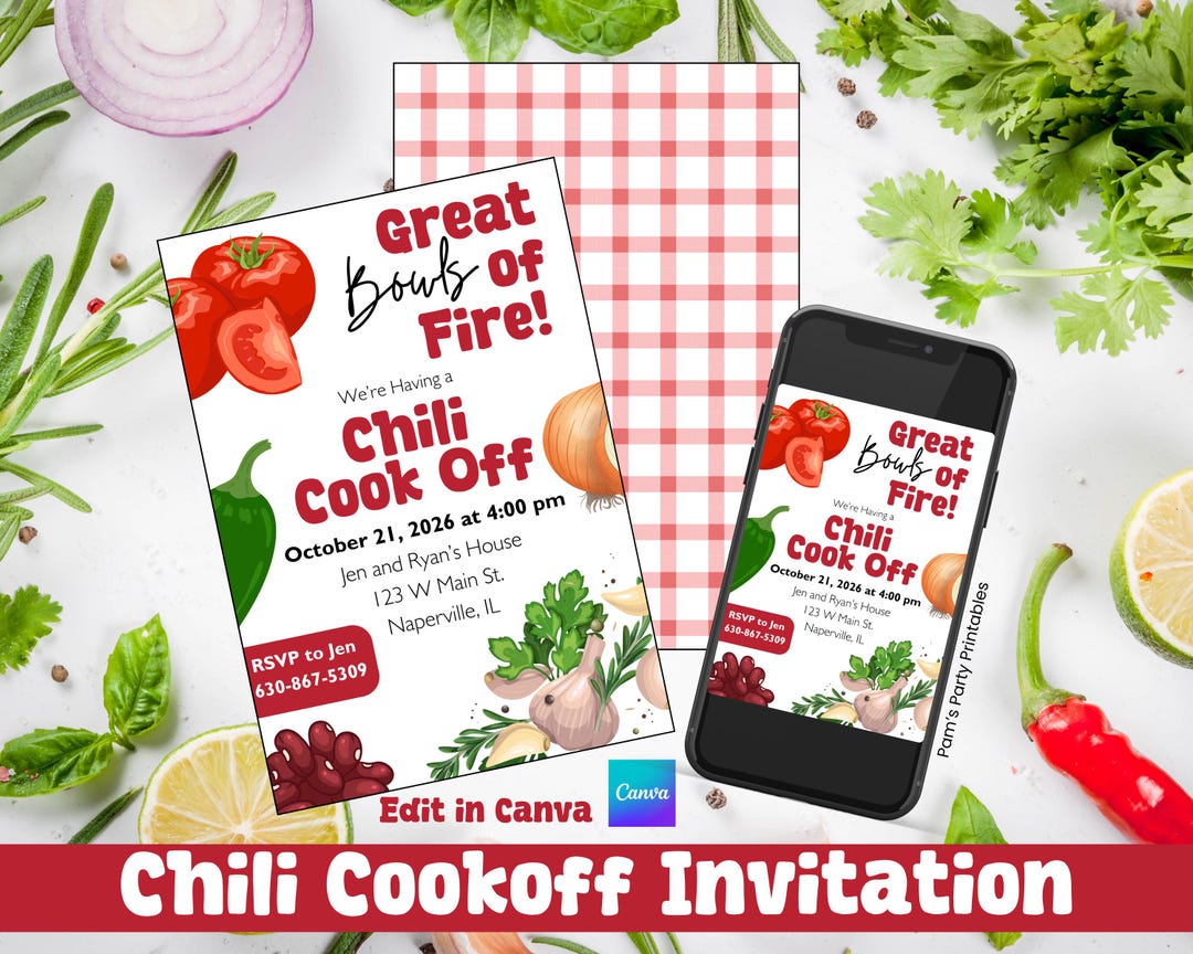 Chili Cook off Invitation Template Editable Canva Design Chili Tasting ...