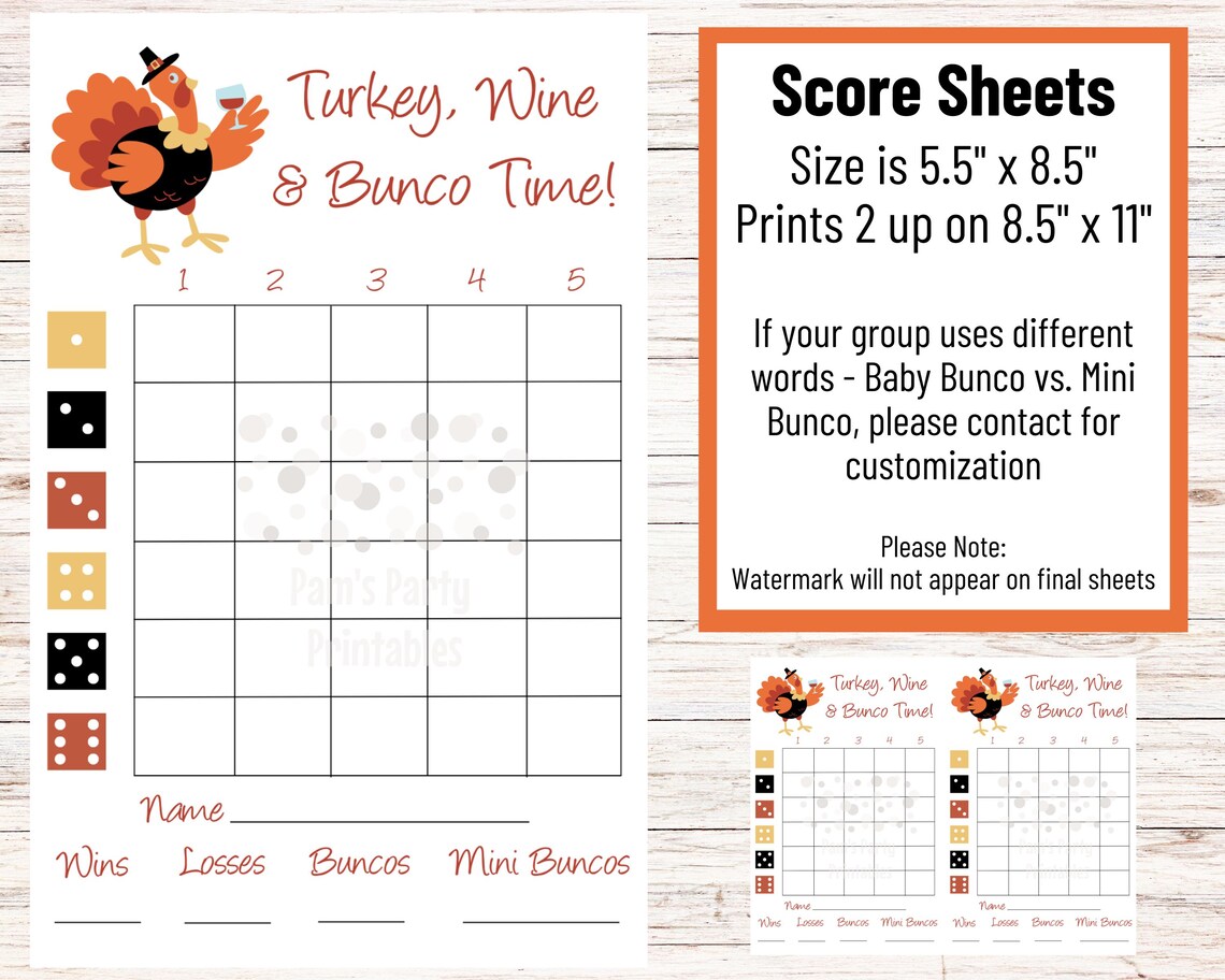 Bunco Sheets Thanksgiving Theme Bunco, November Bunco Score Sheets ...