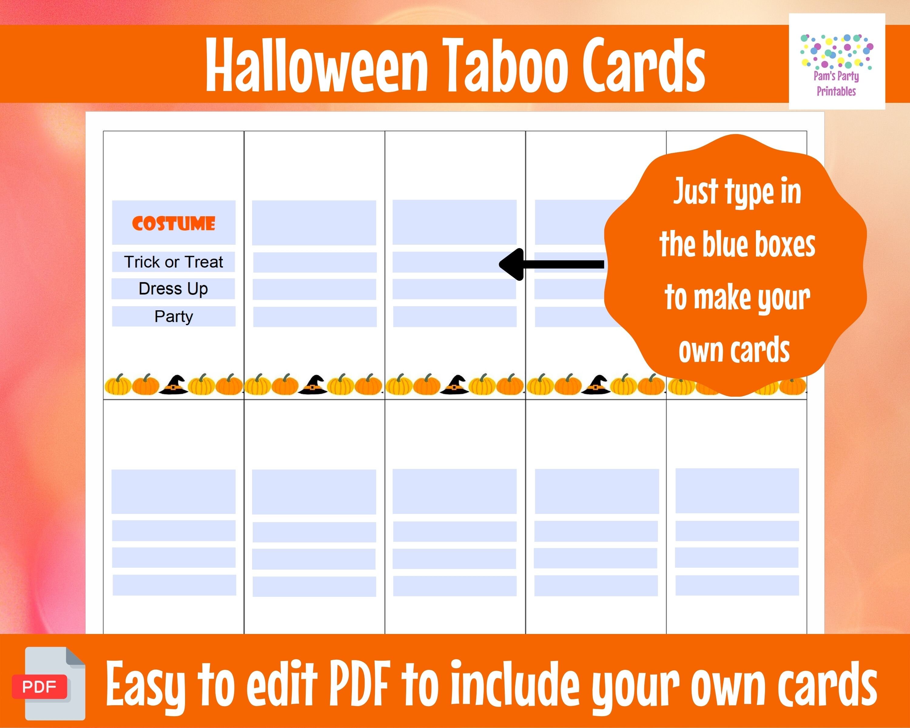Printable Halloween Taboo Game Cards Halloween Party Game for - Etsy UK