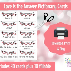 Valentine's Day Pictionary Game Cards. Valentine's Charade. Valentine's ...