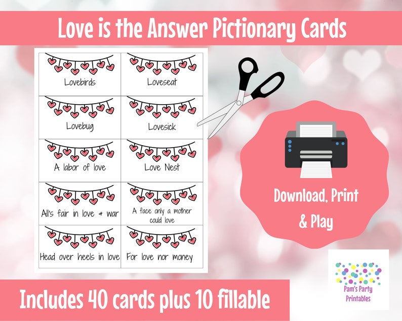 Valentine's Day Pictionary Game Cards. Valentine's - Etsy