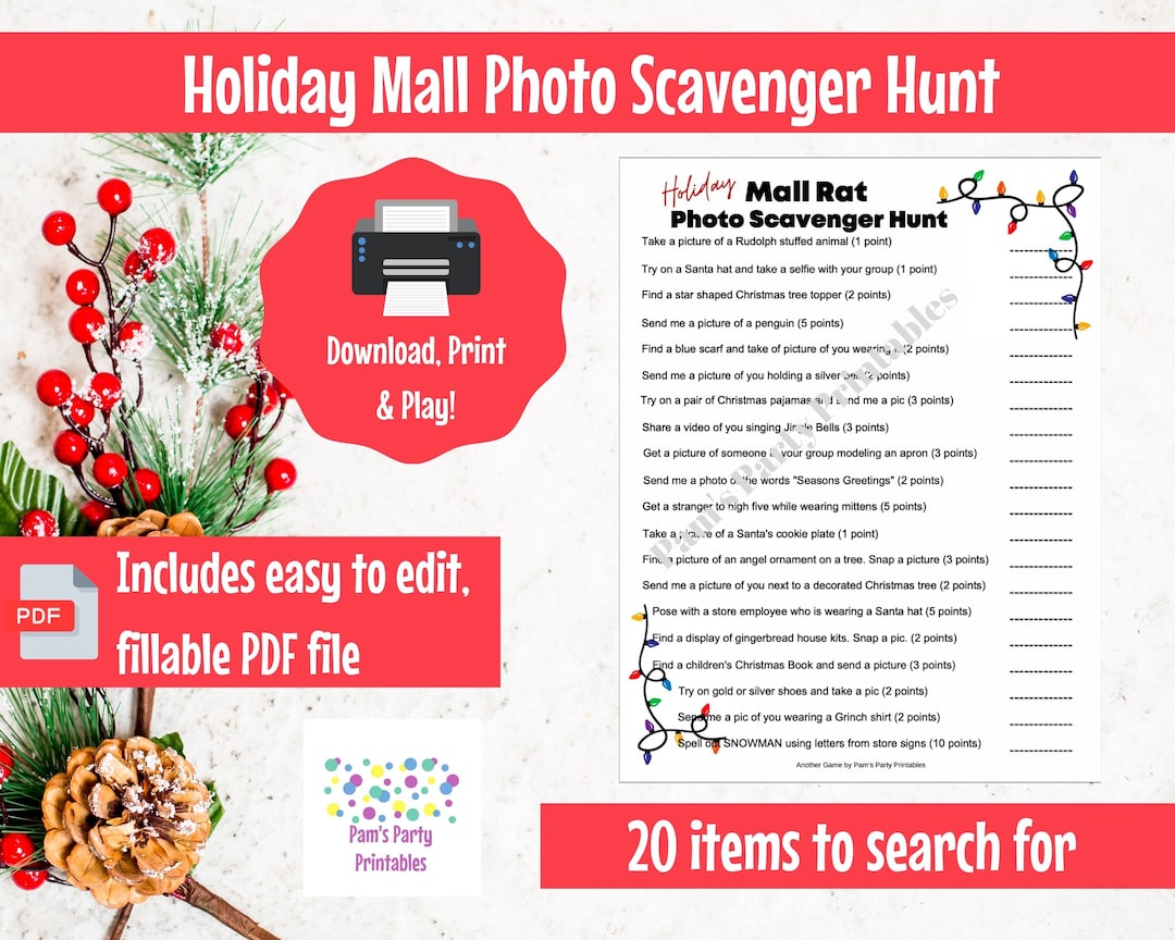 Printable Holiday Mall Scavenger Hunt for Christmas or Black Friday ...