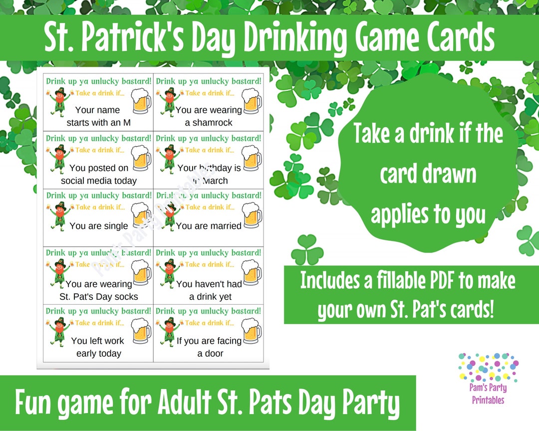 St. Patrick's Drink up Game Cards. Adult Drinking Game. Adult St. Pat's ...