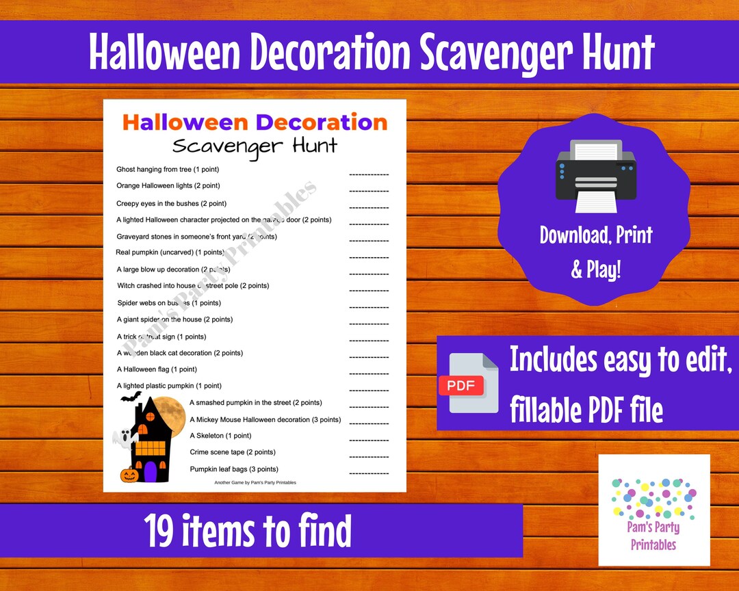 Halloween Decoration Scavenger Hunt. Editable and Fillable PDF. Outdoor ...