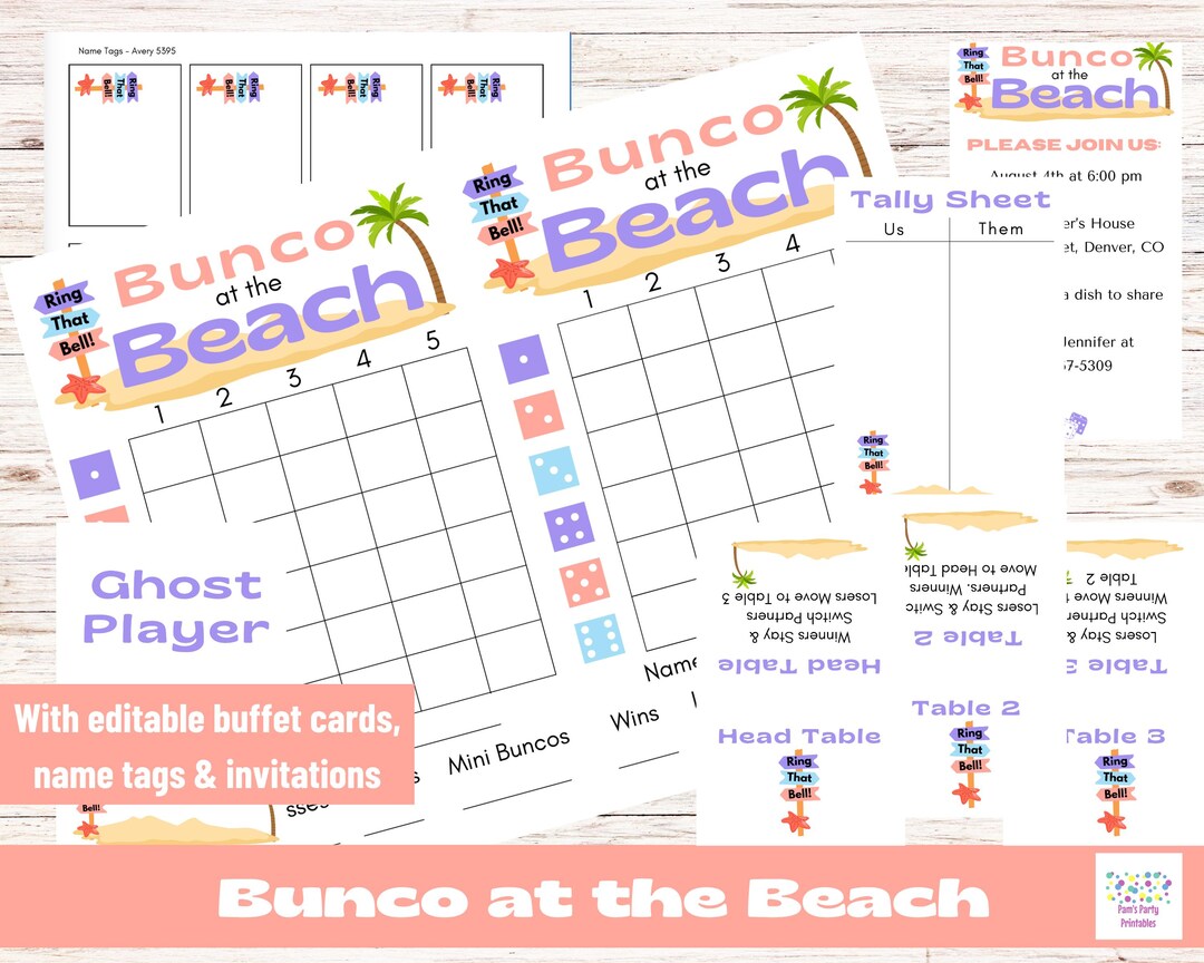 Bunco at the Beach Bunco Score Sheets, Summer Bunco, Beach Bunco Theme ...