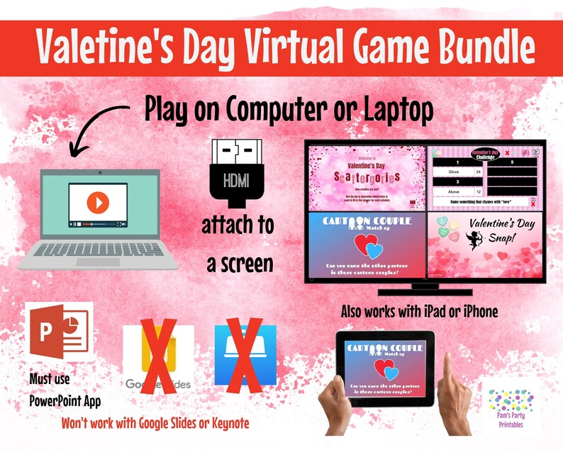 Virtual or Large Screen Valentines Game Bundle. Zoom Game - Etsy