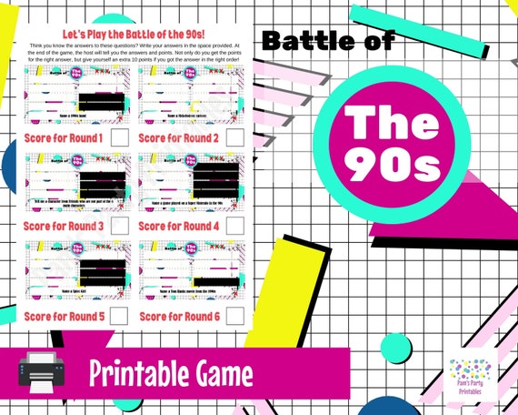 Battle of the 90s Game Show Printable Game, Girls Night, 30th birthday ...