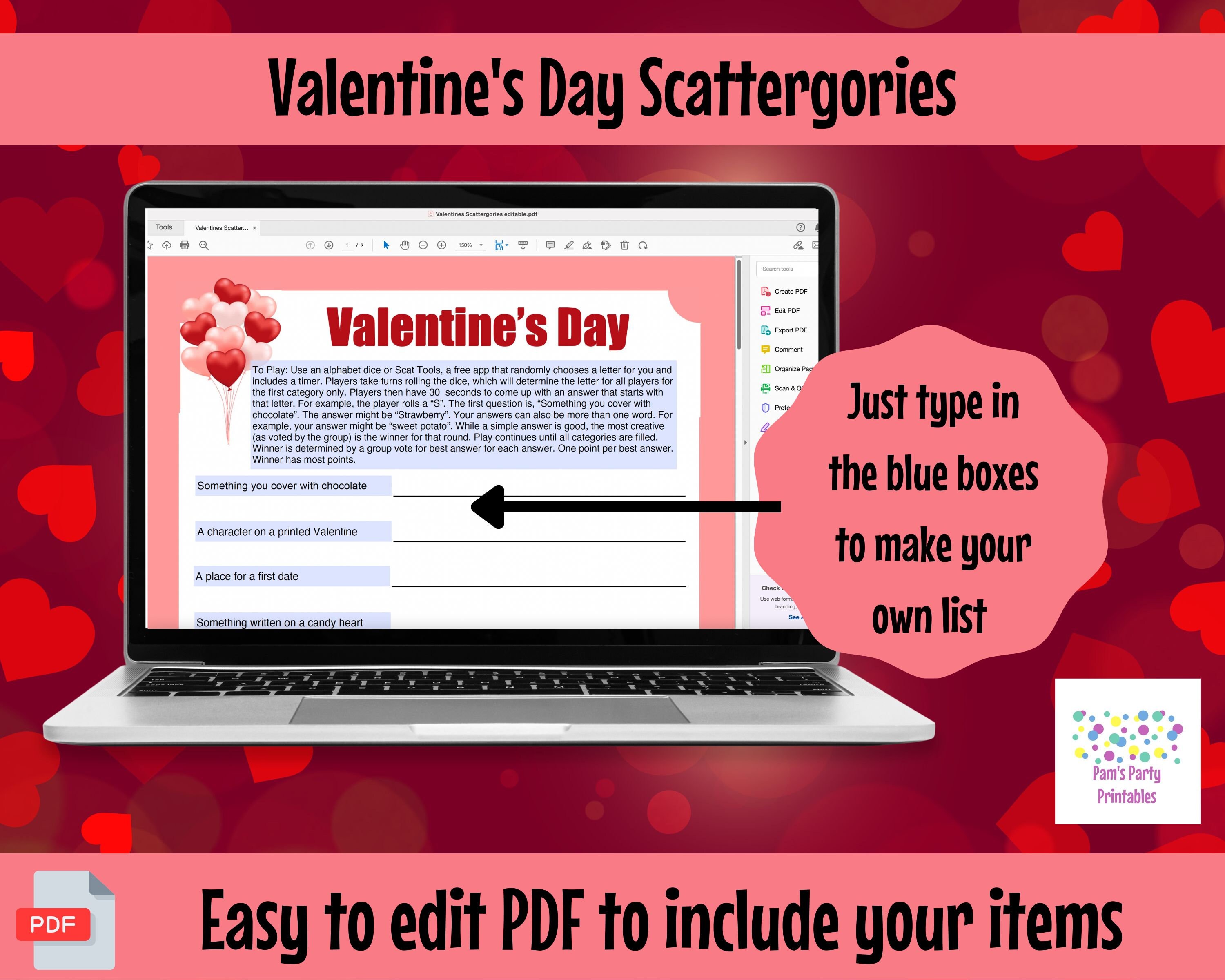 Valentines Scattergories. Valentines Word Game Printable - Etsy