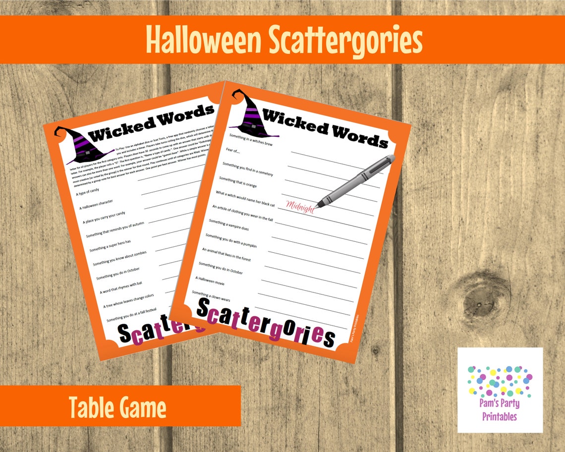 Halloween Scattergories Halloween Word Game Printable Game - Etsy