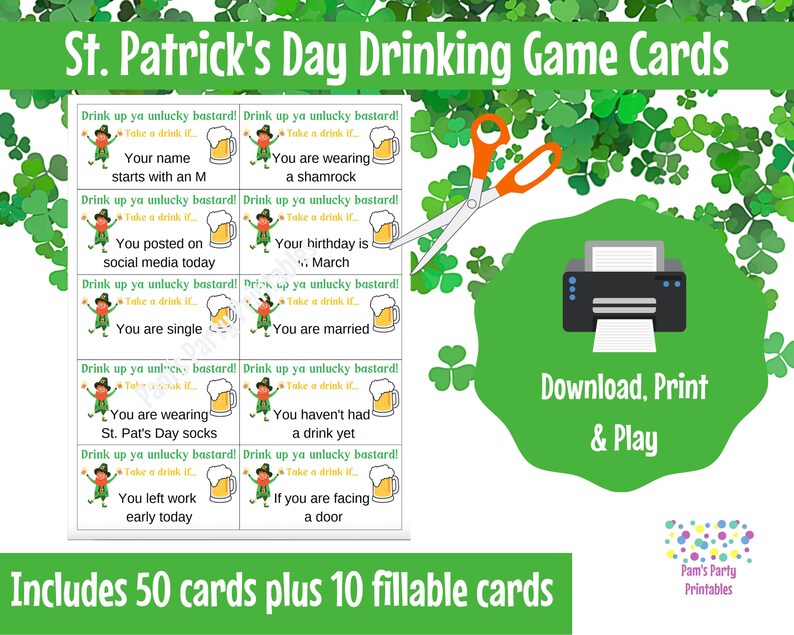 St. Patrick's Drink up Game Cards. Adult Drinking Game. - Etsy