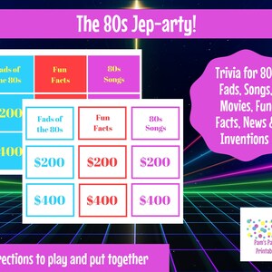 The 80s Jep-arty!, Printable Game, 40th Birthday, 40th Anniversary, 80s ...